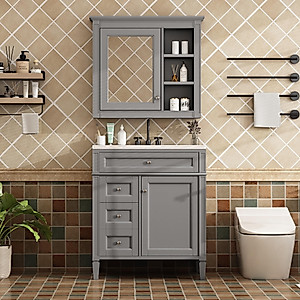 Merax Bathroom Medicine Cabinet with Mirror, Wall Mounted Bathroom Storage Cabinet with Mirror Door & 3 Adjustable Opening Shelf, Over The Toilet Space Saver Storage Cabinet