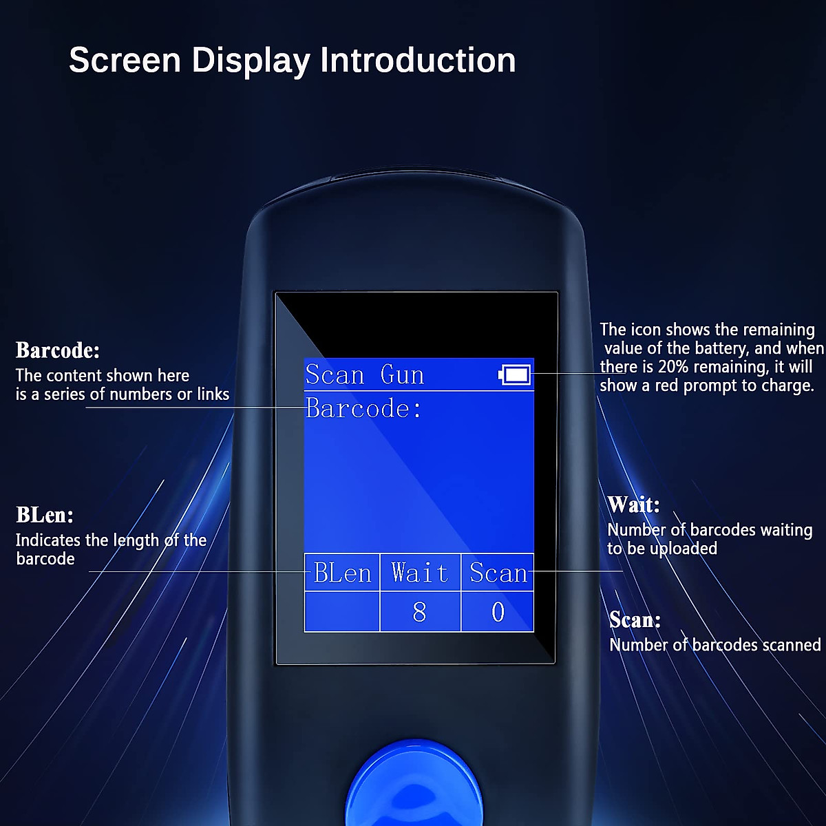 QR Code Scanner,JRHC 2D Portable Barcode Scanner Wireless 2-in-1 2.4G Wireless & USB Wired Handheld Barcode Reader Inventory Management with Display for Supermarket, Store, Warehouse, Library