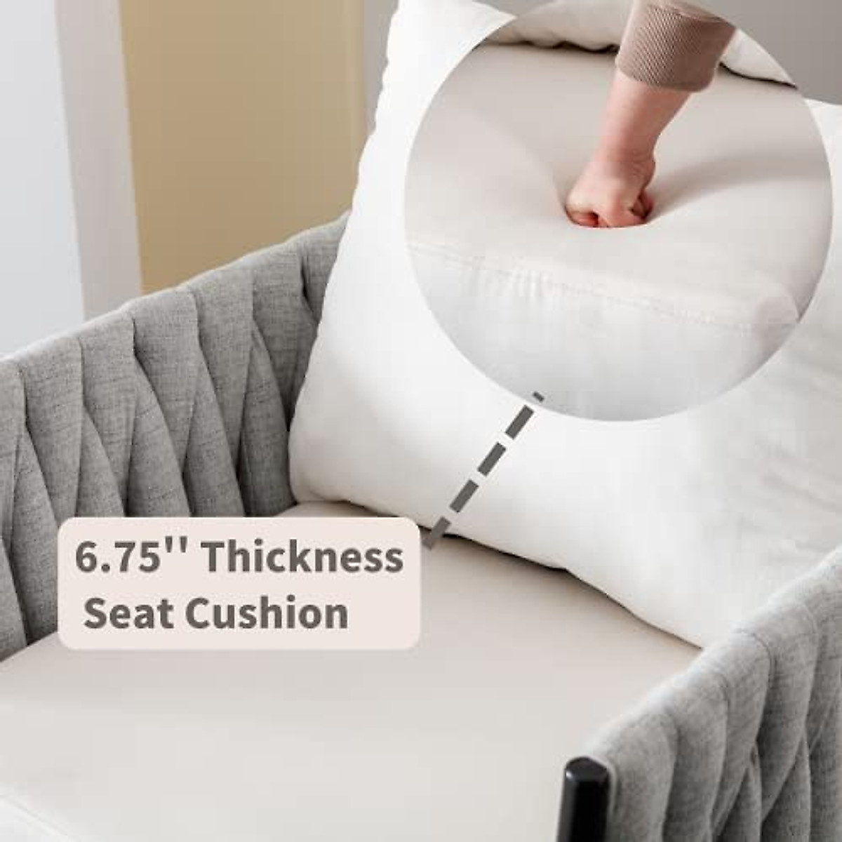 Ya-Home Modern Accent Chair with Ottoman, Velvet Upholstered Side Chair Single Sofa Armchair with Black Metal Legs for Living Room Bedroom Reception Room, Beige