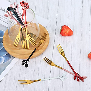 AnSaw 10-Piece Black & Gold Small Leaf Appetizer Forks Set - 4.7" Elegant Stainless Steel Fruit, Dessert, Cake & Salad Forks - Perfect for Cocktail Parties & Home Use