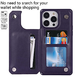 Cavor for iPhone 14 Pro Max Case Wallet with Card Holder,for iPhone 14 Pro Max Wallet Phone Case for Women Men,Leather Credit Card Holders Shockproof Stand Case-Dark Purple