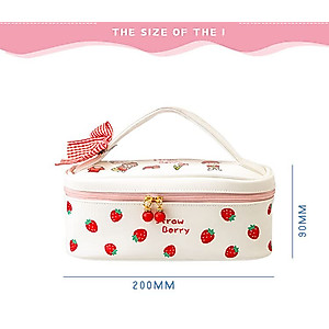 Cute Strawberry Printed Large Capacity Pencil Case Japanese Corduroy Pen Holder Kawaii Stationery Pouch Makeup Cosmetics Bag for Back to Scool Students (Heart)