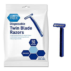 Medpride Disposable Razors | 50-Pack| Twin Blades & Easy Grip For Max Control & Smoothness| Unisex, Smooth & Comfortable Shaving Care for Men & Women