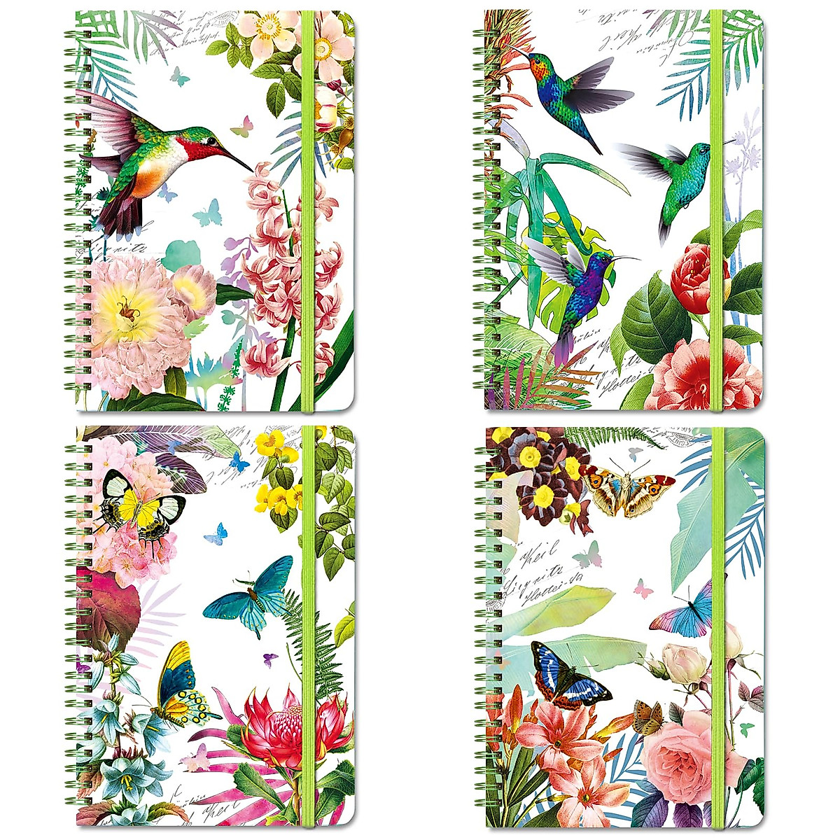 DWIYITTN 4 Pack Journal for Girls, Gifts for 8 9 10 11 12 Year Old Girls - Butterfly & Hummingbird Design - 5.7" x 8.25", Hardcover, Cute Spiral Notebook with 120 Lined Pages