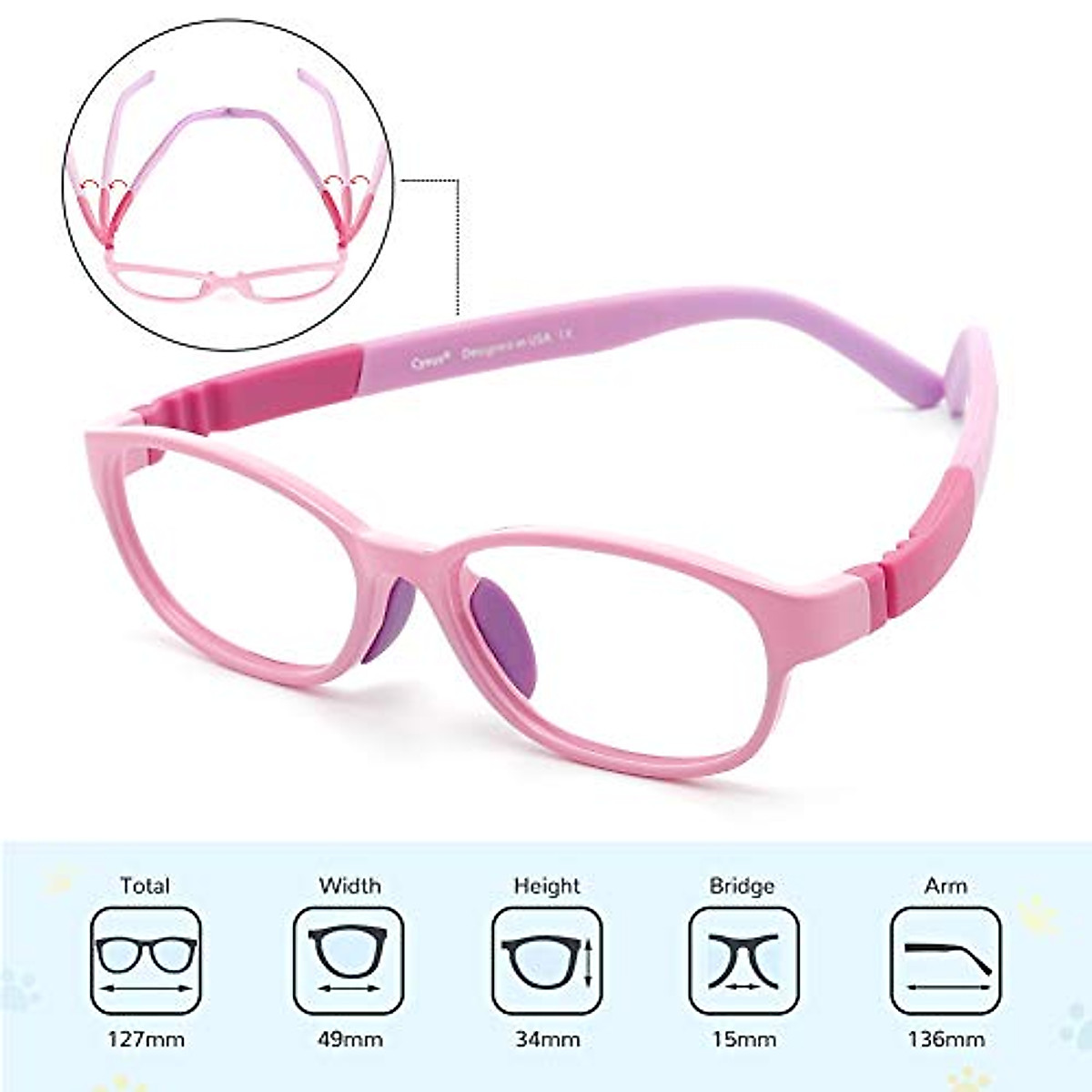 Cyxus Kids Blue Light Blocking Glasses Computer Game Spring Hinges Eyeglasses for Boys Girls Age 6-15