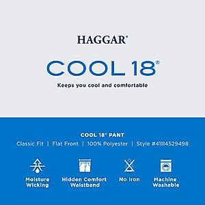Haggar mens Cool 18 Stria Hidden Expandable Waistband Plain Front casual pants, British Khaki, 38W x 30L US