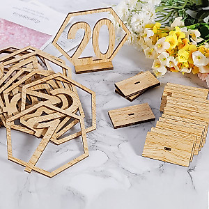 BravOne Wooden Table Numbers, Hexagon Shape 1-20 Wedding Table Numbers with Holder Base Rustic Hollow Out Wood Table Numbers Card for Wedding Party Event Catering Decoration (Hexagon)