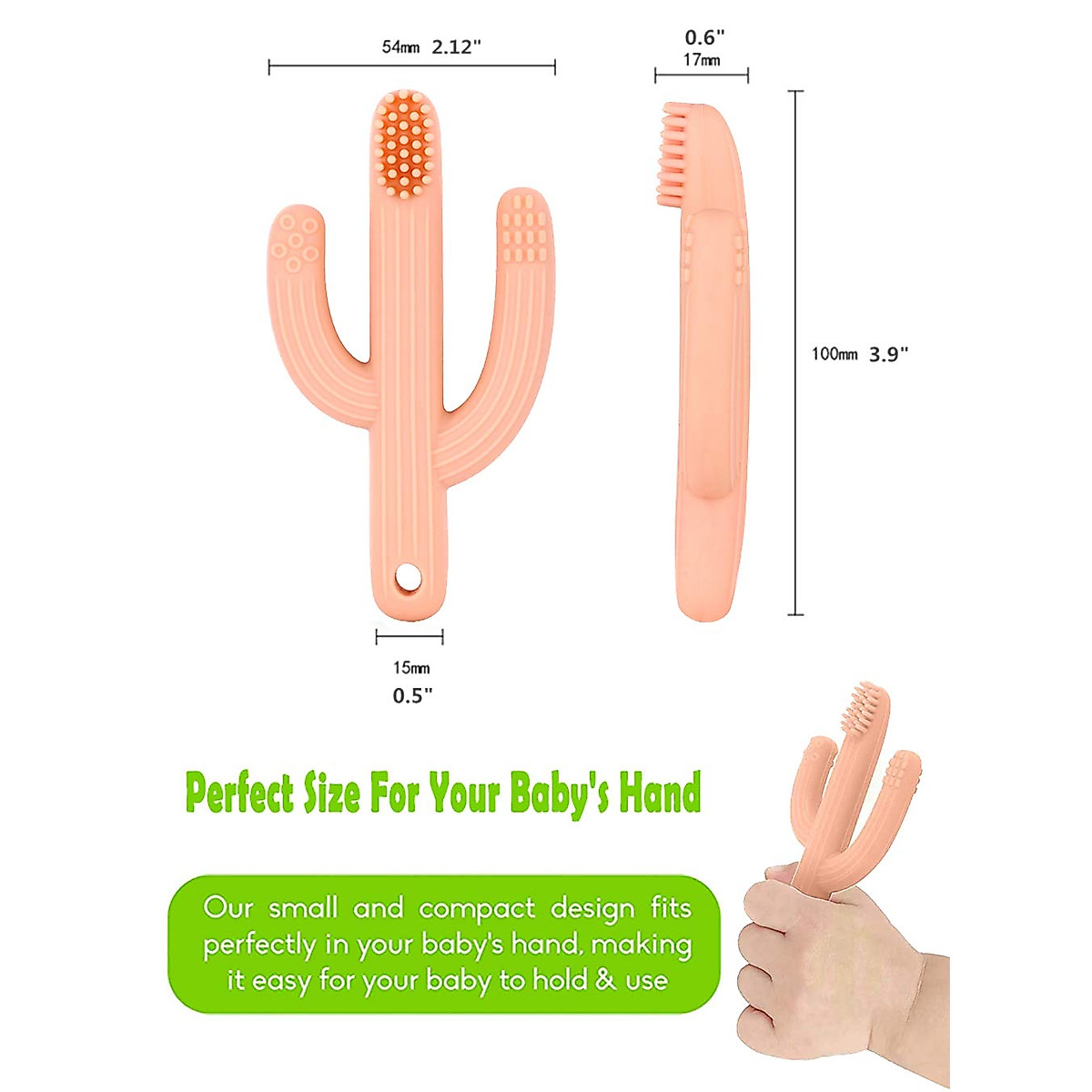 Cactus Teether, Baby Teething Toys for Babies 0-6 Months 6-12 Months, Self-Soothing Pain Relief Soft Baby Toothbrush for Babies, Toddlers, Infants, Boy and Girl, Natural Organic BPA Free(Peachy)