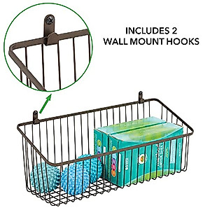 mDesign Metal Wire Wall Mounted Storage Organizer Basket Bin for Kitchen, Bedroom, Bathroom - Mountable Hanging Organization in Pantry, Closet, and Cabinet - Unity Collection - Bronze