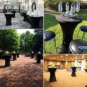 LOKUME 4 Pack Cocktail Spandex Stretch Square Corners Tablecloth 32" x 43" Black Cocktail Table Covers, Fitted High Top Spandex Cocktail Table Tablecloth for Bar Wedding Cocktail Party Banquet