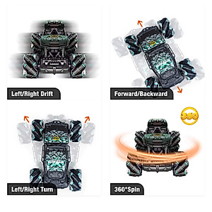 eirix Remote Control Car Off Road RC Drift Car Gift for Kids Adults Birthday Christmas 360° Flips High Speed Racing Stunt Toy Car Monster Truck RC Crawler Vehicle All Terrain (Green)