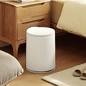 Spakoo White Trash Can Wastebasket, 2.2 Gallon/ 10L Round Sort Garbage Can Recycle Bin with Press Lid, Decorative Rubbish Container Bin for Kids Room, Bathroom, Powder Room, Kitchen