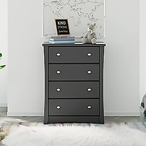 Storkcraft Crescent 4 Drawer Chest (Gray) – GREENGUARD Gold Certified, Easy-to-Match Chest of Drawers for Nursery and Kids Bedroom, Dresser Organizer for Children’s Bedroom
