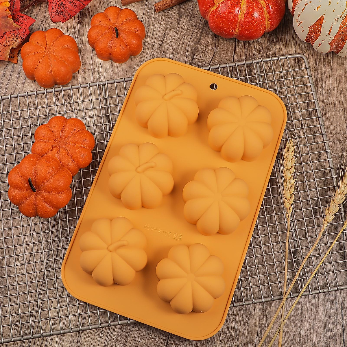 Webake Pumpkin Cake Mold Silicone 3D Pumpkin Cupcake Pan for Baking Dessert Mousse Mold Tray for Halloween Thanksgiving (2 PCS)