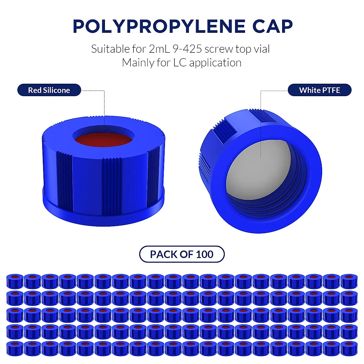 2mL Autosampler Vials with Writing Area and Graduations, 9-425 HPLC, Screw Cap, White PTFE & Red Silicone Septa, 100 Pcs