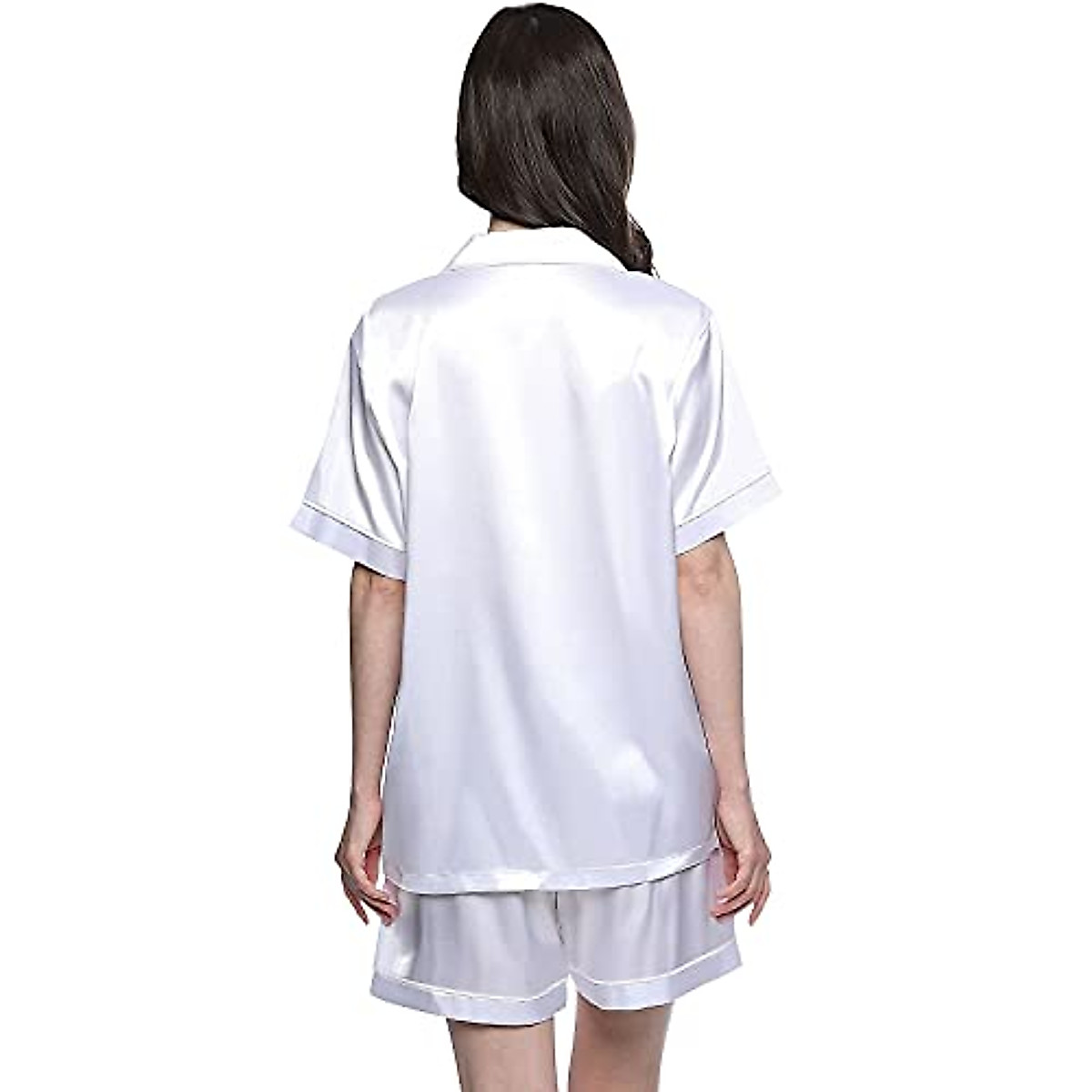 Beutyme Womens Silk Satin Pajamas Set Loungewear Two-Piece Button-Down Pj Sets Long Sleeve Sleepwear Soft Nightwear (Medium, White-1)