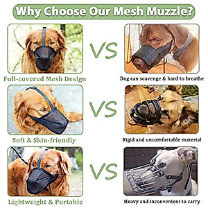 Dog Muzzle, Soft Mesh Muzzle for Small Medium Large Dogs, Adjustable Puppy Muzzles for Scavenging Biting Licking and Chewing, Allows Panting and Drinking (Black, L-(Snout:10¼"-12¼"))