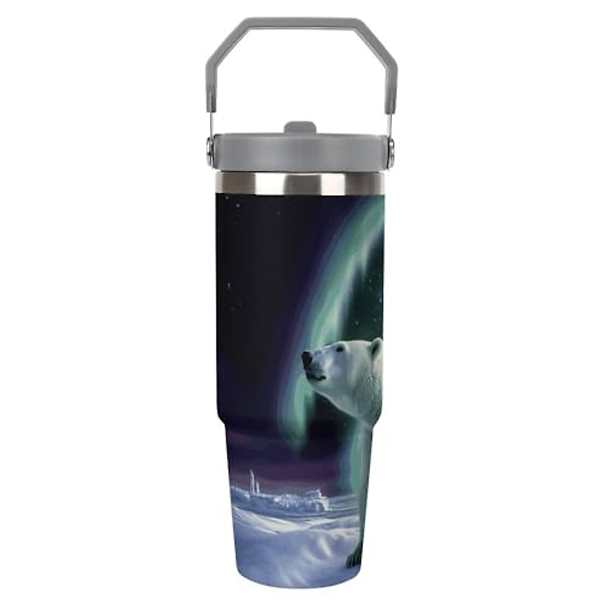 SYJTGDE Large Capacity Car Cup Polar Bears Northern Lights Fashionable Upgrade Car Cup Advanced And Beautiful Travel Cup