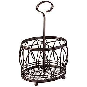 Spectrum Diversified Leaf Caddy Nature-Inspired Cutlery, Modern Dining Table Décor & Kitchen Organization, Silverware Holder with Handle, Bronze