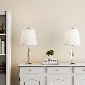 Lavish Home Crystal Candlestick Lamps, Faceted Shiny Matching Table Lamps for Living Room, Bedroom, Study Room - Stylish, Elegant, Modern Accent Lights for Any Home Decor - Set of 2 (Bulbs Included)