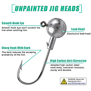 Crappie Jig Heads for Fishing, Round Ball Head Jig Fishing Hooks Unpainted Jig Heads for Bass Crappie Walleye Fishing Jigs Saltwater Freshwater