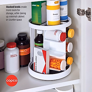 Copco White and Gray 2 Tier Vitamin Turntable with 6 Cradles for Vitamins, Supplements, ect with Non Slip Grip and Stacked Layers for Spae Saving