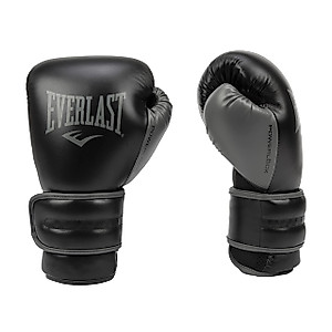 Everlast Powerlock 2 Hook & Loop Pro Training Gloves | Fight Training Gloves | Hook and Loop with Five-Layer Foam & Wrist Support | Heavy Bag & Fitness Training (Black/Gray,16Oz)