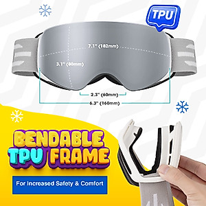 EasYoung Kids Ski Goggles, Kids Snowboard Goggles for Boys Girls Age 3-14, Kids Snowboarding Goggles