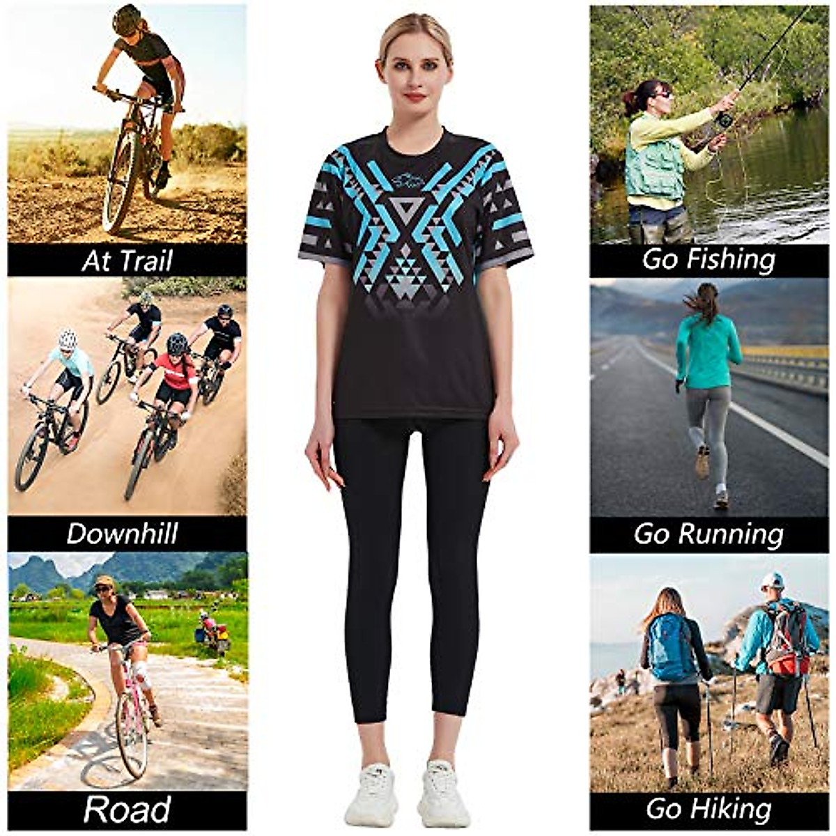 Wisdom Leaves Women Mountain Bike Shirt Short Sleeve MTB Jerseys Breathable/Moisture-Wicking Black
