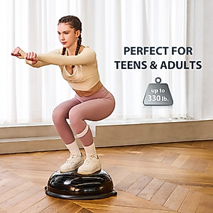 ZELUS Balance Ball Trainer with Resistance Bands & Foot Pump, Inflatable Yoga Ball for Home Gym Workouts, 23 Inch Exercise Half Ball for Balance Training Core Strength Fitness, 330lb Cap (Black)