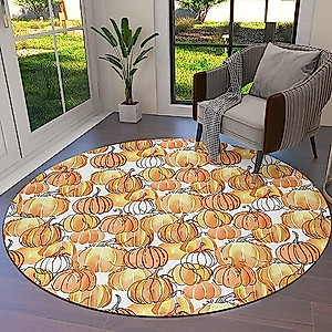 Vintage Pumpkins Round Area Rug 3.3ft,Washable Outdoor Indoor Carpet Runner Rug for Bedroom,Kitchen,Living Room,Office,Area+Rug Small Bath Door Desk Mat Thanksgiving Fall Harvest Contemporary Festival