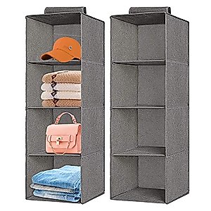 ZBYOMI 4 Shelf Hanging Closet Organizer, Hanging Close Shelves for Closet Organizer with Hook and Loops, Collapsible Storage Shelves for Clothes, Pants, and Shoes-2 Pack