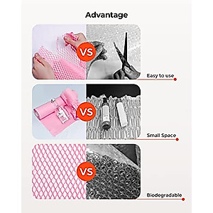 MUNBYN Pink Honeycomb Packing Paper, 15 Inches x 120 Feet Packing Glass Paper, Bubble Wrap for Dishes and Plates, Packing, Moving, with 16 Fragile Stickers and 100ft Twine