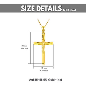 14K Solid Gold Cross Necklace for Women, Delicate Gold Italian Diamond-cut Cross Pendant Necklace Religious Jewelry for Girl, Wife, Mom, 16"-18"
