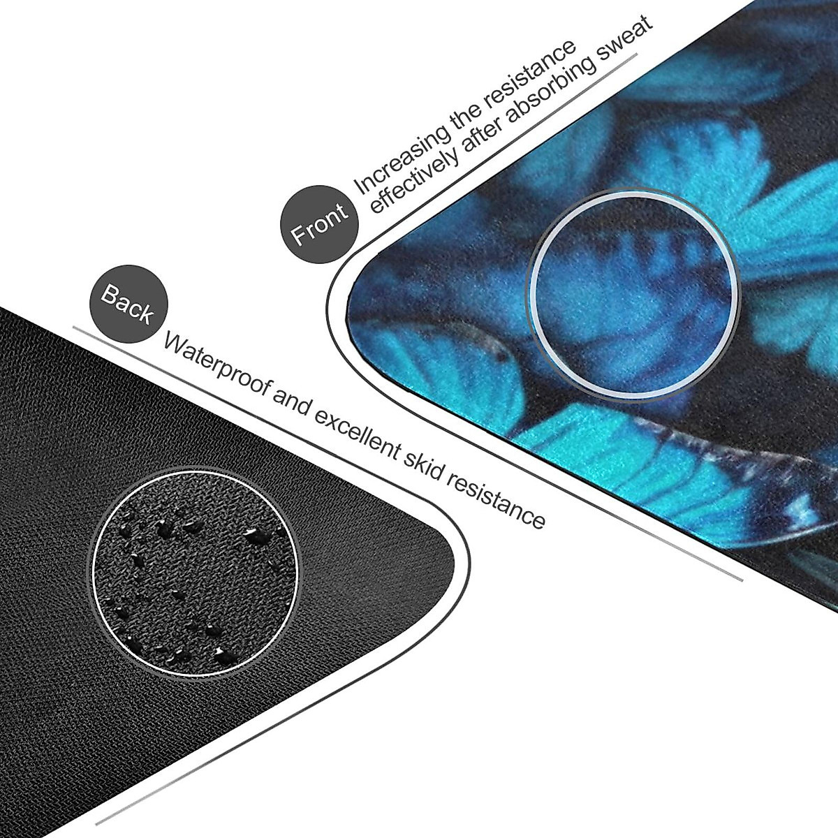 GOODOLD Blue Butterflies Yoga Mat, 71 x 26 Inch Non-slip Yoga Mats Folding Travel Exercise Mat Indoor Outdoor Gym Pilates with Storage Bag for Women Men