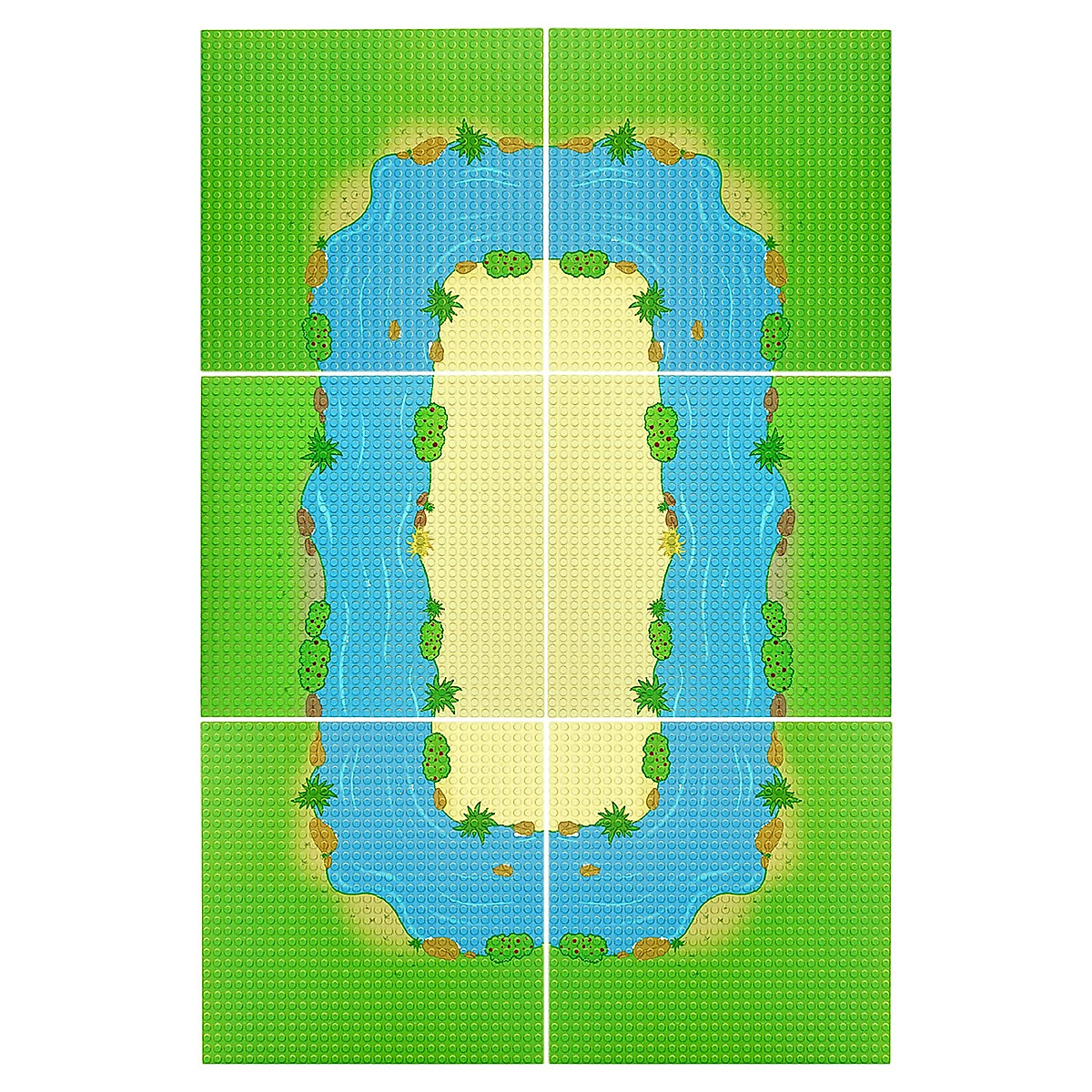 EKIND 6-Pack 10" x 10" Rainforest Base Brick Plate Compatible for All Major Brands, Scenes Baseplates for River, Tropical Treehouse Scenery and More Building Blocks Kids Toy (2 Straight + 4 Curve)