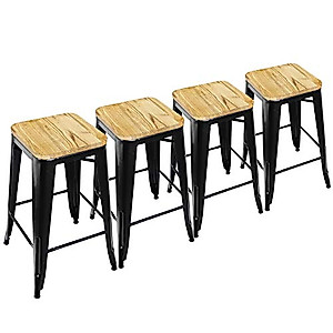 ZENY Metal Bar Stools Set of 4, Counter Height 26" Stools with Wooden Seat Stackable Indoor/Outdoor Barstools, 330 lbs Capacity