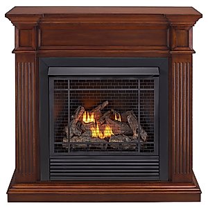 Duluth Forge Dual Fuel Ventless Gas Fireplace System with Mantle, Remote Control, 9 Fire Logs, Use with Natural Gas or Liquid Propane, 32000 BTU, Heats up to 1500 Sq. Ft., Brown