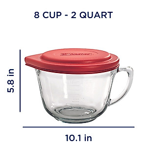 Anchor Hocking Batter Bowl, 2 Quart Glass Mixing Bowl with Red Lid