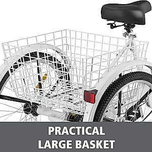 JEI-MEN Adult Tricycle Bike 1/7 Speed 3-Wheel for Shopping W/Installation Tools Three-Wheeled Bicycle for Men and Women