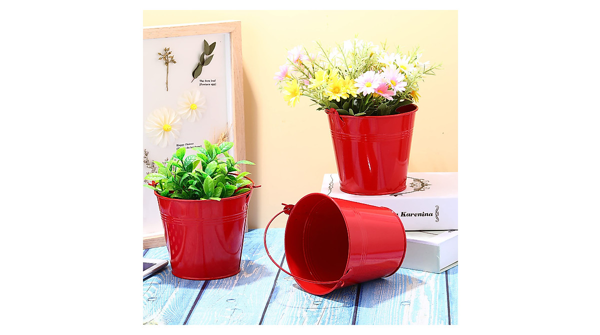 24 Pcs Mini Red Metal Buckets - Versatile Decor & Utility