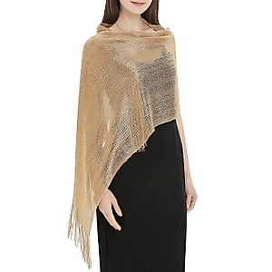 YGR Women’s Sparkling Metallic Shawls and Wraps for Evening Party Dresses, Gold