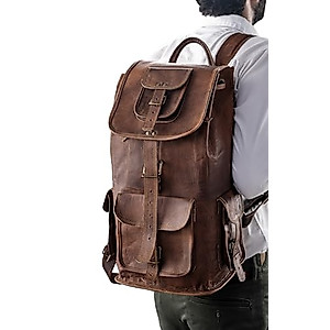 PARRYS LEATHER WORLD Handmade Western 100% Genuine Leather Backpack | Laptop Bag, Vintage Full Grain Casual Hiking Campaign Daypack For Men & Women Travel Bag (17")