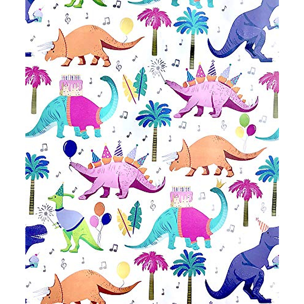 REVEL & Co Party Dinosaurs Children's Premium Folded Wrapping Paper, 2 feet x 10 feet Jurassic dinosaur birthday folded gift wrap