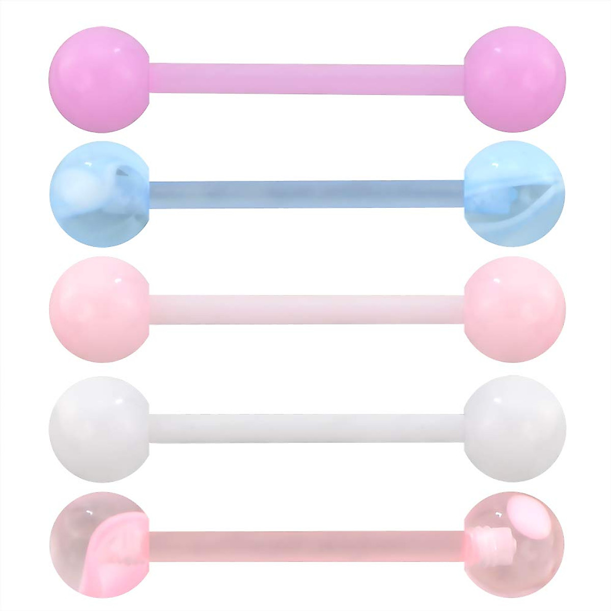 Jewseen 5PCS Tongue Barbells 14G Acrylic tongue piercing jewelry Candy Color tounge bars tongue piercing jewelry tongue rings for women