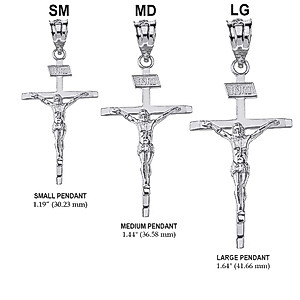 Solid 10k White Gold Catholic Jesus Christ on INRI Crucifix Cross Pendant Necklace (1.19"), 18"