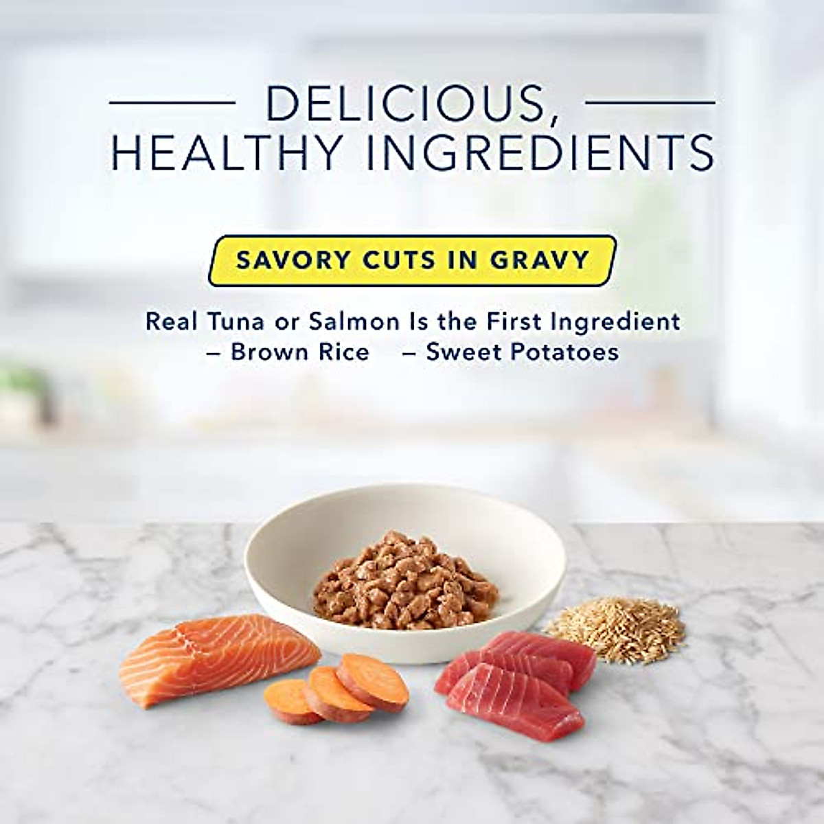 Blue Buffalo Tastefuls Savory Singles Adult Cuts in Gravy Wet Cat Food Variety Pack, Salmon and Tuna Entrée, 2.6-oz Twin-Pack Tray 24 Count(Pack of 2)
