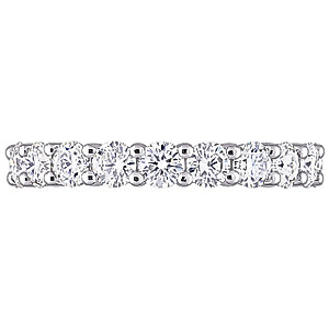 Abbie+Cleo Round Shape Created White Moissanite Gemstone Eternity Band Ring in Rhodium Flash Plated Sterling Silver, Size 6