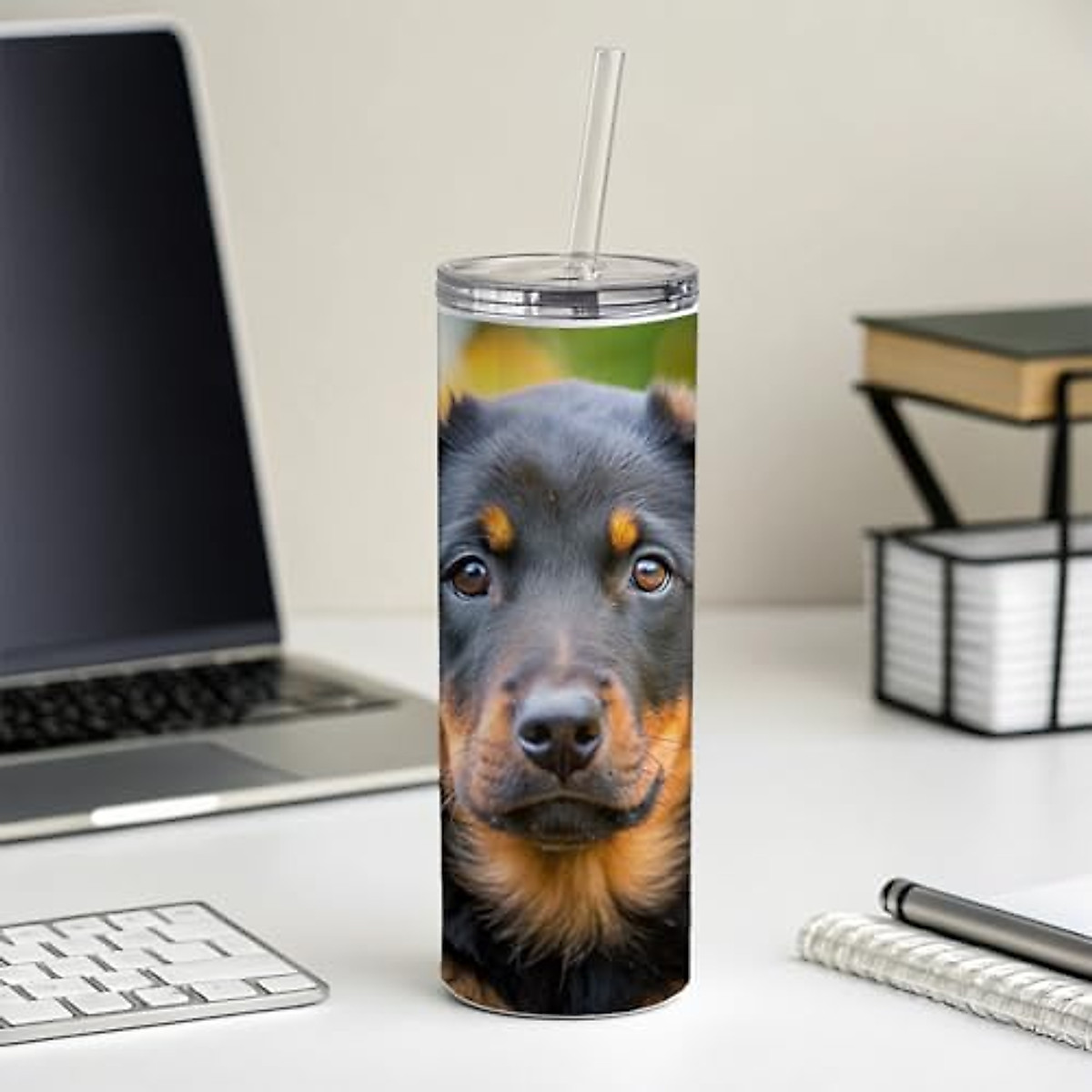 Beauceron Dog Puppy Photo Skinny Tumbler 20oz with Straw Insulated Water Bottle Gift