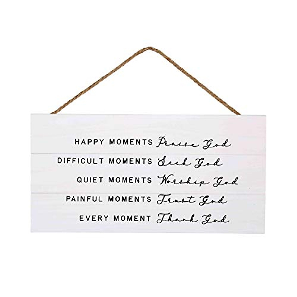 GSM Brands Happy Moments Praise God Wood Plank Hanging Sign for Home Decor (13.75 x 6.9 Inches with White Background)
